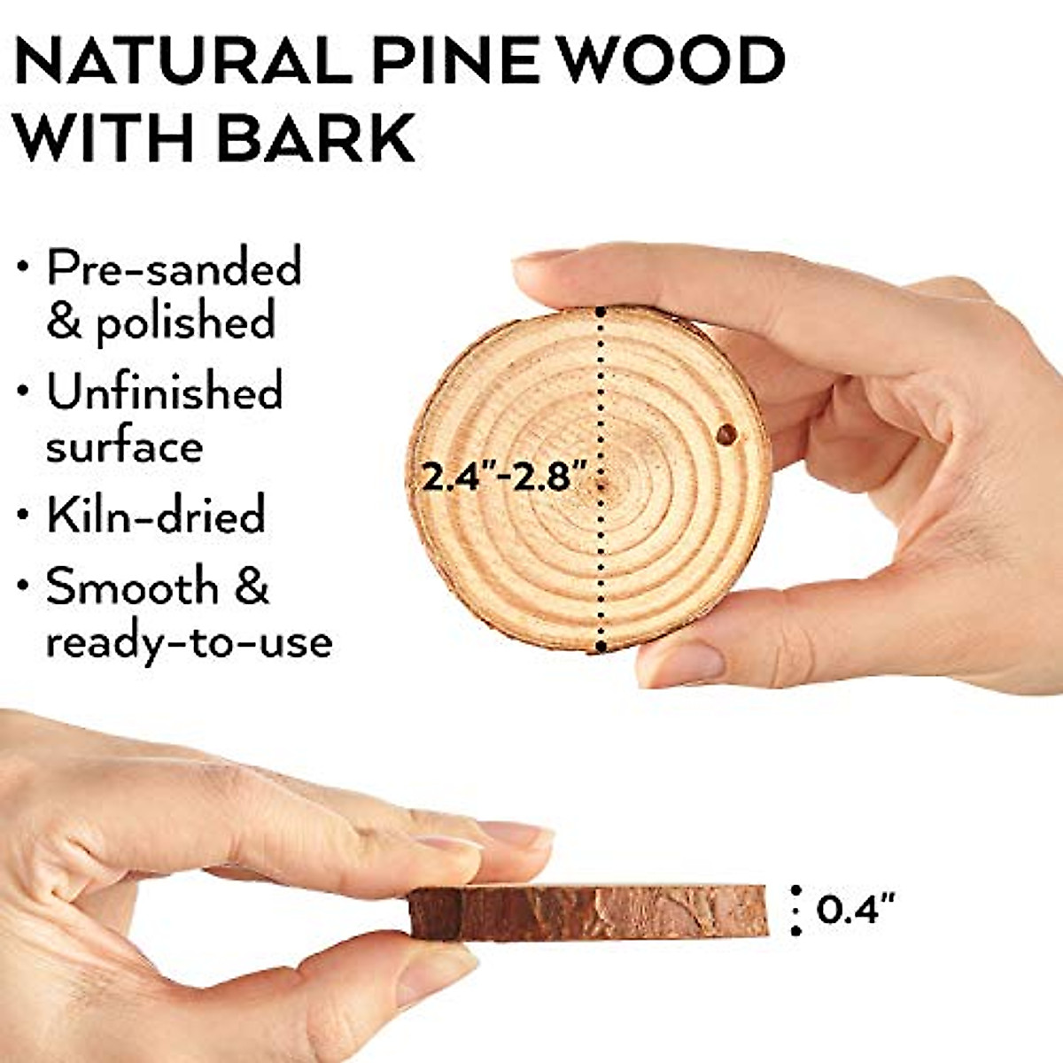 ARTEZA Natural Wood Slices, 2.4-2.8 Inch Diameter, Set of 45, Brown Round Pine Wood Discs with Bark for Crafts, Christmas Ornaments, Centerpieces