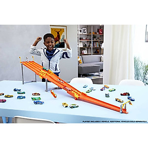 Hot Wheels Toy Car Track Set, 4-Lane Elimination Race with Fair-Start Launcher & 1 Toy Car in 1:64 Scale