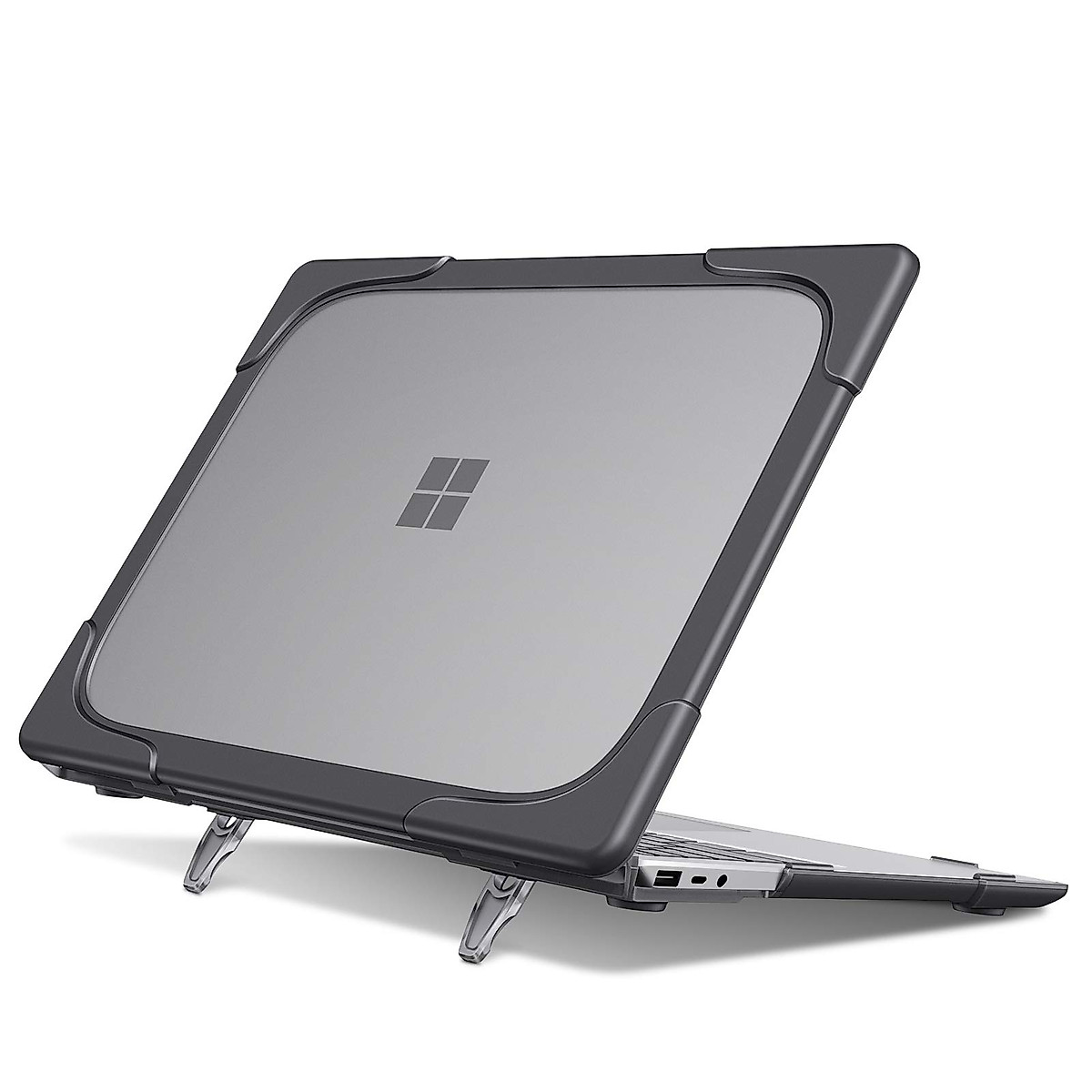 Fintie Case for 12.4 Inch Microsoft Surface Laptop Go 3/2/1 (2023/2022/2020) Model: 2013 1943 - Heavy Duty Matte Coated Protective Hard Shell Cover with Fold Kickstand, Gray