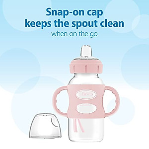 Dr. Brown’s® Milestones™ Wide-Neck Sippy Bottle with 100% Silicone Handles, Easy-Grip Bottle with Soft Sippy Spout, 9oz/270mL, BPA Free, Light-Pink & Ecru, 2 Pack, 6m+