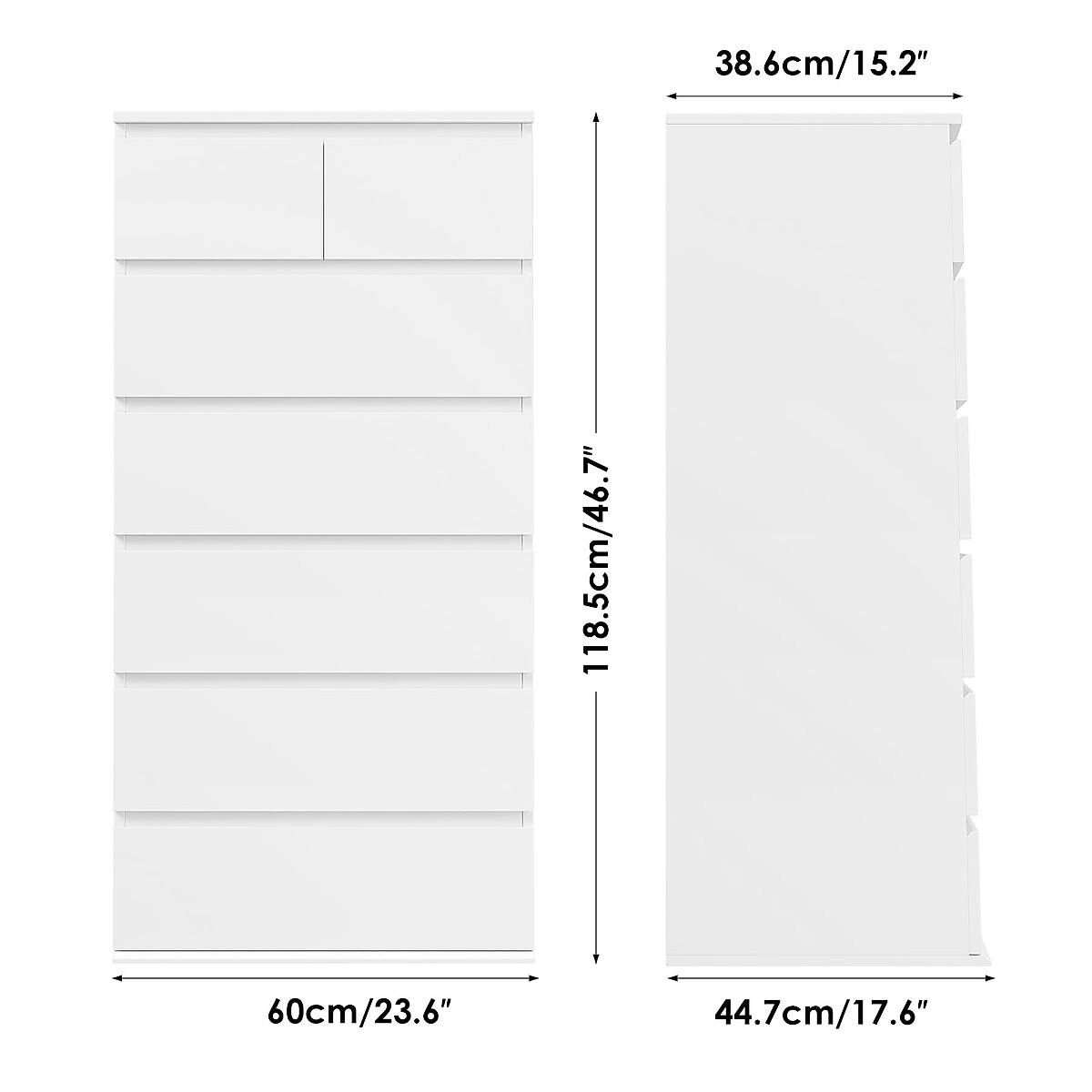 FOTOSOK 7 Drawer Dresser, White Dresser Tall Dresser, 23.6W x 15.7D x 46.7H in White Chest of Drawers with Large Storage Space for Home