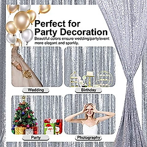 TCBESTO Silver Sequin Backdrop Curtains Glitter Drapes 2FTx8FT 4 Panels for Wedding Birthday Party Decorations Bridal Baby Shower Party Supplies Sparkly Photography Background
