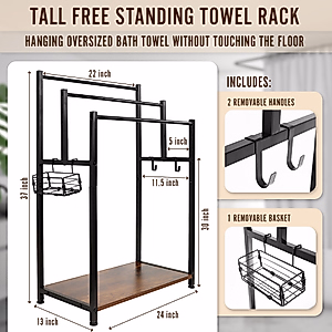 DolceNest 37.5" Blanket Rack Stand for Living Room - Quilt Racks Free Standing for Seasonal Decoration with Storage Basket & 3 Tier Towel Bar for Large Bathroom.