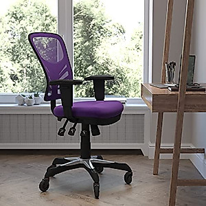 Flash Furniture Nicholas Mid-Back Multifunction Executive Swivel Ergonomic Office Chair with Adjustable Arms, Transparent Roller Wheels, 27", Purple Mesh
