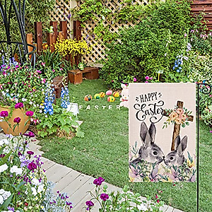 Aitsite Happy Easter Bunny Garden Flag 12.5 x 18 Inch Spring Easter Rabbit Heart to Heart Yard Decoration Vertical Double Sided Flag for Outdoor Farmhouse Easter Decor
