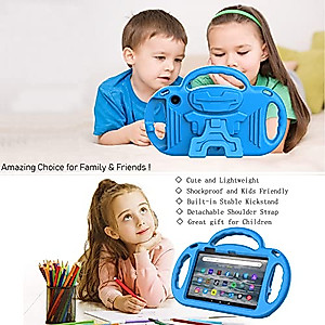 LTROP All-New Fire 7 Tablet Case (12th Generation, 2022 Release), Fire 7 Tablet Case for Kids, with Shoulder Strap, Shockproof Child-Proof Bumper Cover Case for Fire 7 2022 Tablet (7” Display), Blue