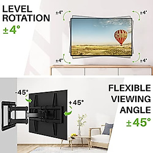 USX MOUNT UL Listed Full Motion TV Wall Mount for 37"-90" TVs, Pre-Assembled TV Mount Fits 16", 24" Wood Studs, Universal with Swivel and Tilt TV Bracket Up to VESA 600x400mm, 150lbs