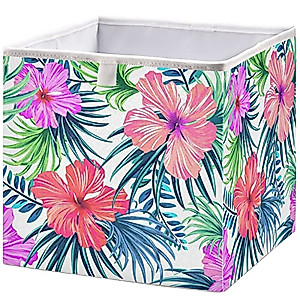 visesunny Closet Baskets Colorful Hibiscus Flower Storage Bins Fabric Baskets for Organizing Shelves Foldable Storage Cube Bins for Clothes, Toys, Baby Toiletry, Office Supply