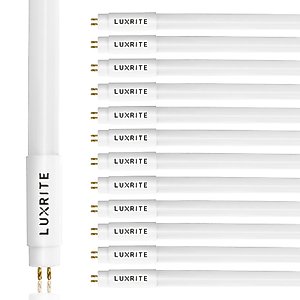 LUXRITE 12-Pack 4FT T5 LED Tube Lights, Type A+B, 24W=54W, 5000K Bright White, 45.78", Ballast and Ballast Bypass Compatible, Single or Double End Powered, F54T5 Fluorescent Replacement, Damp Rated