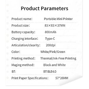Portable Printer,Mini Pocket Printer Portable Thermal Instant Photo Printing Label Maker Machine BT Wireless Connect Compatible with Android or iOS APP Support Receipt Label Memo Sticker Notes