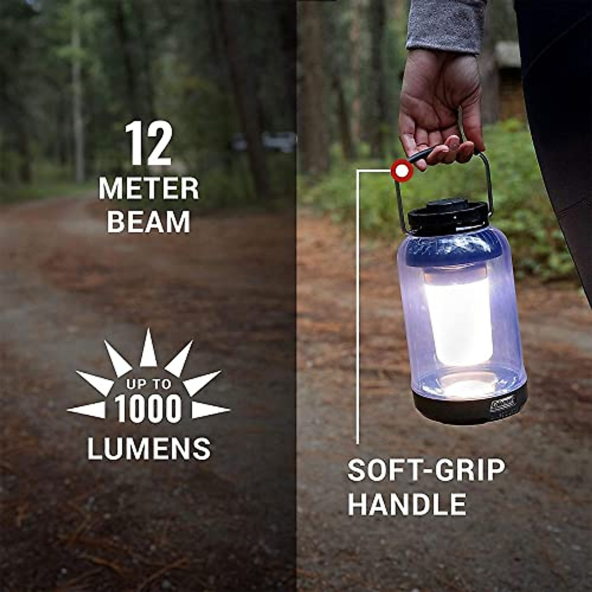 Coleman OneSource 1000 Lumens Water Resistant LED Outdoor Camping Lantern w/Rechargeable Battery, USB Port for Devices, & Internal Flashlight (2 Pack)