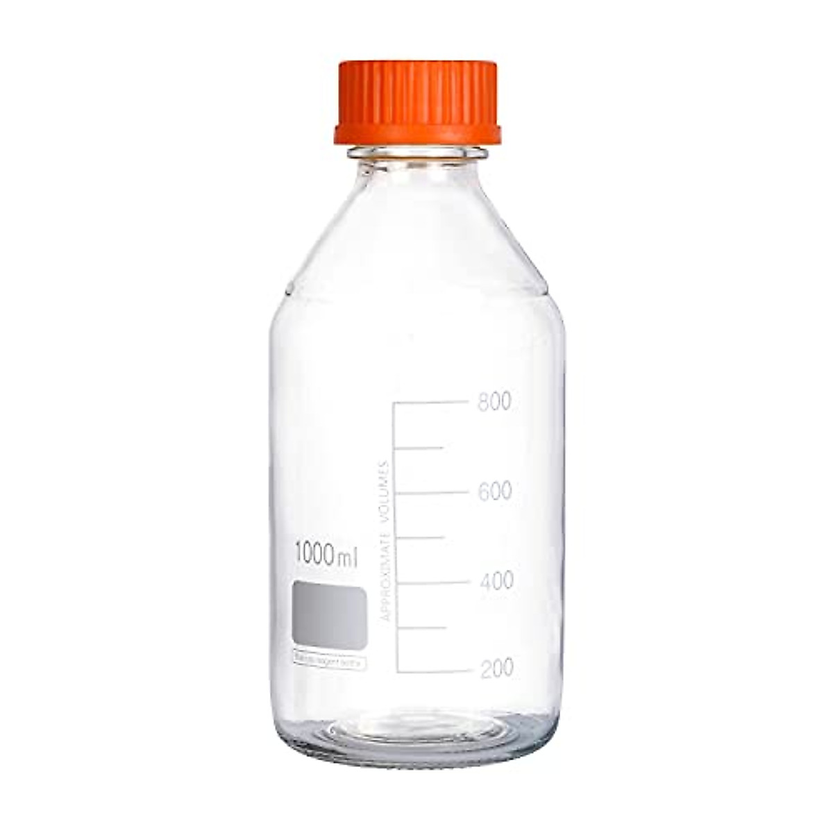 Pastein 4 Pieces 1000 mL Graduated Round Reagent Media/Storage Glass Bottle With GL45 Orange Polypropylene Screw Cap