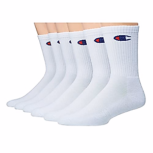 Champion Men's 6 Pack With Gift Box Crew Sock, White, 12-Jun US
