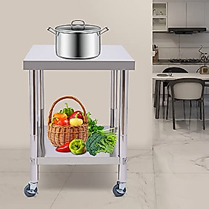 Food Prep Stainless Steel Table, Commercial Heavy Duty Food Prep Worktable, Work Table with Under-shelf Suitable for Restaurant, Home, Medical Offices and Hotel