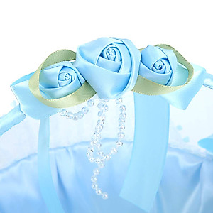 Flower Girl Basket, Cute Handle Flower Girl Basket, Wedding Flower Girl Baskets, Bridal Flower Basket, Flowers Bouquet for Wedding Party Banquet, Wedding Party Decoration (Blue)