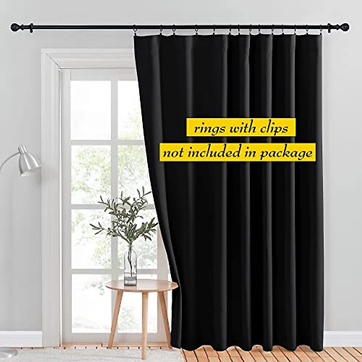 NICETOWN Sliding Glass Door Wide Curtain, Window Treatments for Patio Doors, Back Tab & Rod Pocket Thermal Insulated Blackout Curtains for decoration, Vertical Blind (Black, 100 by 84-inches, 1 Panel)