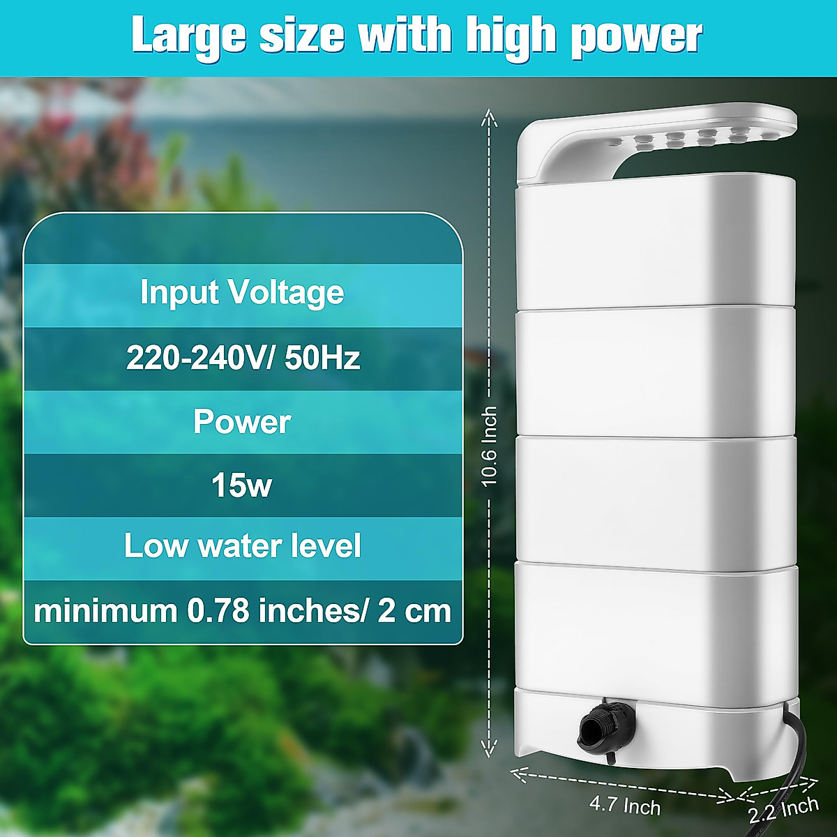 850L/H Turtle Water Filter, 4 in 1 Turtle Tank Filter Reptile Tank Water Filter with Sponge, Bio Balls, 2 Suction Cups and Drain Hose, Submersible Aquarium Filter for Amphibians and Reptiles Frog