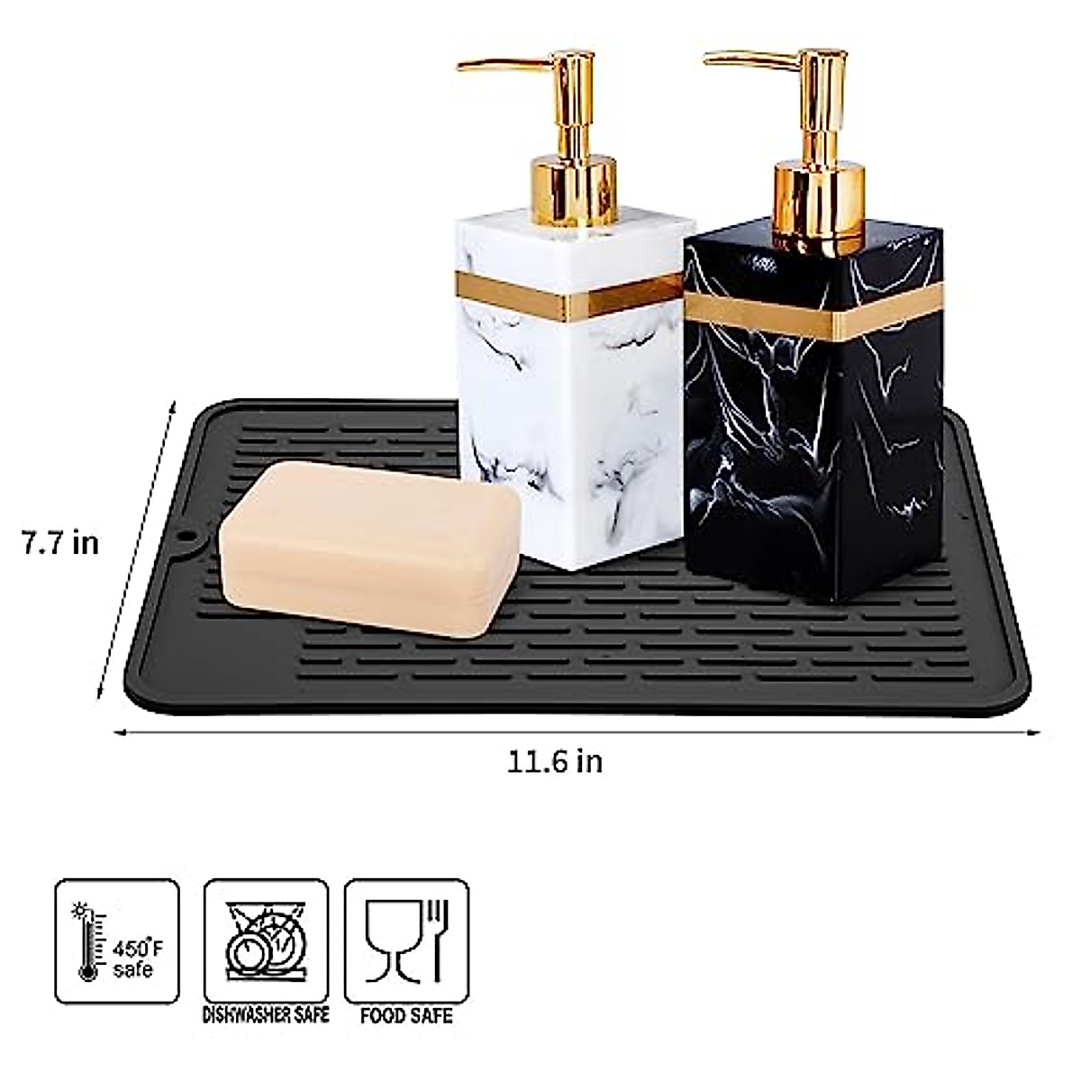 Piduules Eco-friendly Silicone Dish Drying Mat Large Reusable Non-slipping and Heat Resistant Dish Quick Drying Pad, Dishwasher Safe Dishwasher Safe, Black S 11.8"x7.8"