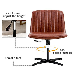 Daesar Office Chair Brown Pu Material. Home Computer Chair Office Chair Adjustable 360 °Swivel Cushion Chair with Black Foot Swivel Chair Makeup Chair Study Desk Chair. No Wheels