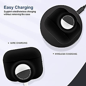 2 in 1 Protective Case for Apple AirPods Pro Air Tag Holder Combo, Soft Silicone Airpods Pro AirTag Case with 2 PCS Screen Protector, Anti-Scratch Anti-Fall Anti-Lost Shockproof Durable(Black)