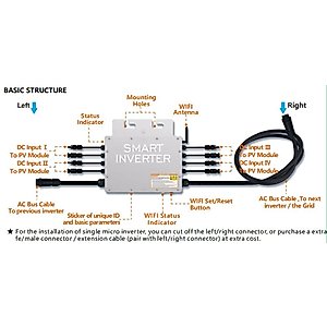 Y&H 1200W Grid Tie Micro Inverter with WiFi Communication Waterproof MPPT Stackable DC30-60V Solar Input AC110V 220V Auto Pure Sine Wave Output for 30V 36V PV Panel