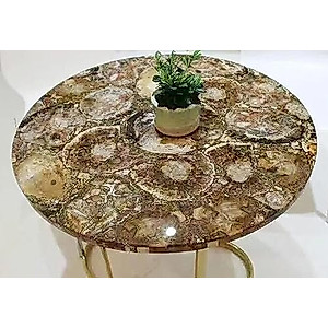 60 x 60 Inches Round Shape Marble Dining Table Top Resin with Brown Petrified Stone Restaurant Table for Hotel Decor
