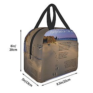 Footprints In The Sand Inspirational Poster Tote Bag Insulated Lunch Box Water-resistant Thermal Liner Lunch Bags for Picnic/Boating/Beach/Fishing/Work