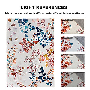 Fashriend Phyllis Modern Area Rug, 6'×9' Washable Accent Floral Rug, Non-Slip Flower Leaf Carpet, Non-Shedding Colorful Rug with Low Pile for Living Room, Bedroom, Dining, Office, Multicolor