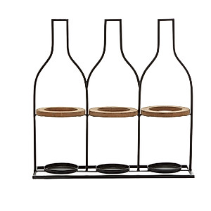 Deco 79 Metal Bottle Shaped 3 Bottle Wine Holder, 17" x 5" x 16", Black