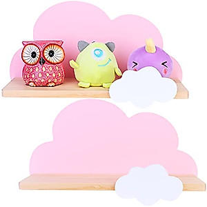 Haomian 2 Pcs Pink Cloud Shelves for Children’s Nursery Or Bedroom,Kids Nursery Room Shelves,Floating Bedroom Baby Book Shelf Storage Shelf, Cloud Floating Wooden Shelf Wall Decoration