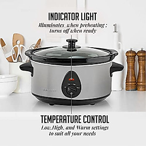 OVENTE 3.7 Qt Electric Slow Cooker with 3 Settings, Dishwasher-Safe Pot, Tempered Glass Lid - Portable Multicooker for Soups, Sauces, Stews & Dips