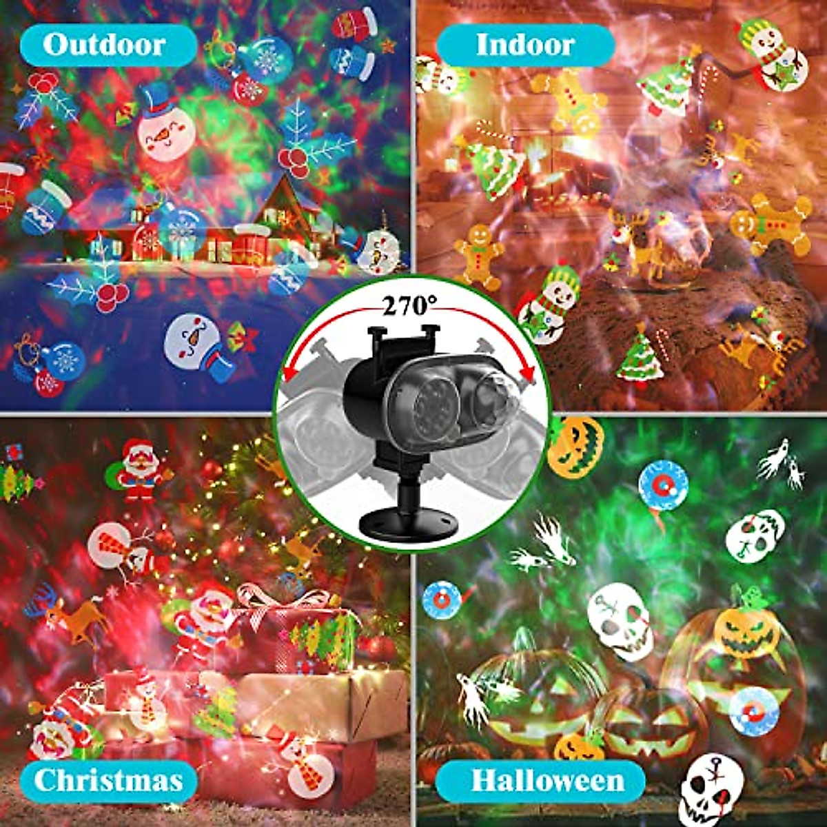 Christmas Lights Projector Outdoor,Holiday Lights Projector with Remote Control Timer, 26 HD Effects (3D Ocean Wave & Patterns) Waterproof Landscape Lights for Halloween Xmas Party Garden Decorations