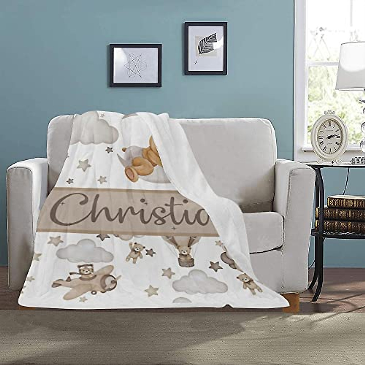 Chiside Personalized Baby Blanket with Name, Personalized Baby Blankets for Boys, Teddy Bear Blanket, Custom Baby Blankets for Girls, Personalized Baby Girl Gifts, Toddler Blankets for Boys