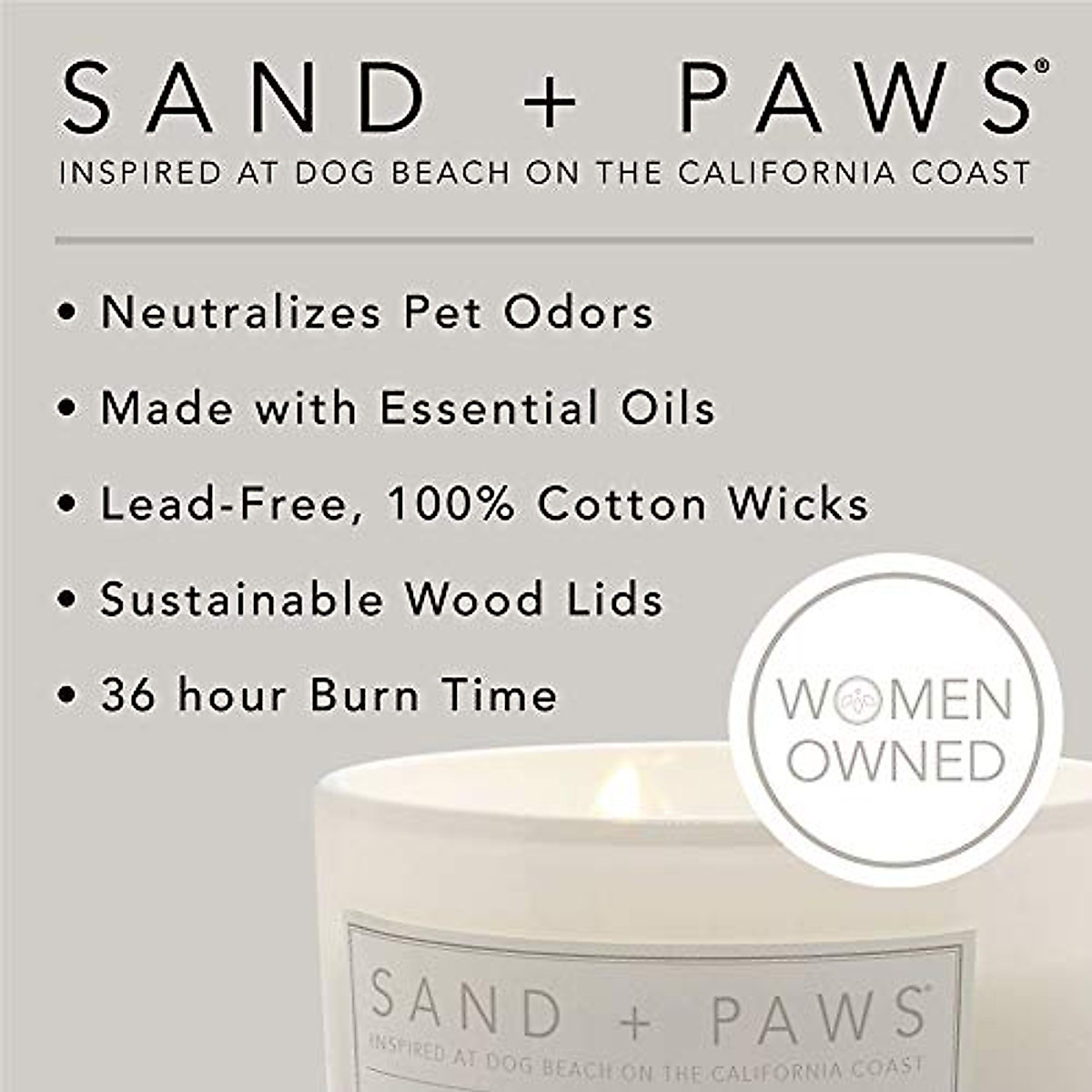 Sand + Paws Scented Candle - Sage & Sea Salt - Additional Scents and Sizes –Luxurious Air Freshening Jar Candles Neutralize pet Odors and Enhance Home décor – 100% Cotton Lead-Free Wicks - 12 oz