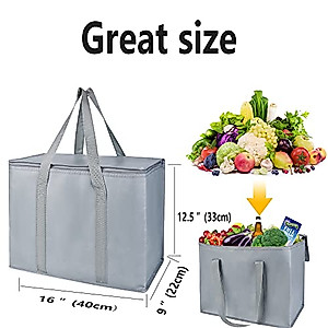 musbus insulated trunk organizer car cooler bag 4 packs XL-Large Insulated Grocery shopping bags, Reusable grey zipped zipper,Collapsible,tote,cooler,groceries,Recycled Material Warm Foldable