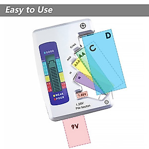 Yakamoz Universal Battery Tester Hand Held Battery Checker Household Battery Life Tester for AAA AA C D 9V 1.5V Button Cell Small Mini Batteries Power Testing