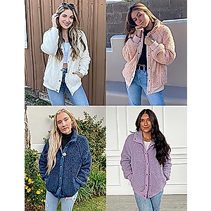 MEROKEETY Womens Winter Long Sleeve Button Sherpa Jacket Coat Casual Warm Fleece