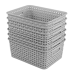Zerdyne 6-Pack Plastic Weave Storage Basket, Light gray