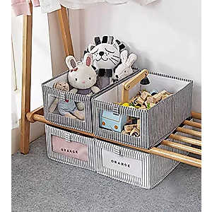 2 Pack Open Storage Bins, Washable & Visible Closet Clothing Organizer with Window. Foldable Fabric Baskets for Clothes, Towel, DVD, Book (Large White stripe)