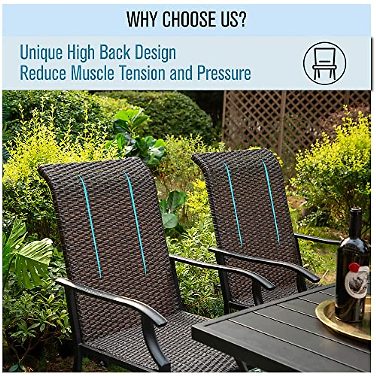 MFSTUDIO Patio Dining Chairs Set of 2, High-Back Outdoor Wicker Rattan Chairs with Oversized Seat, Metal Frame All-Weather Conversation Set for Patio, Backyard, Garden and Poolside, Multibrown