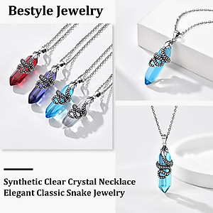 Bestyle Sterling Silver Snake Wrap Created Hexagonal Aquamarine Crystal Necklaces March Birthstone Blue Crystal Pendant Necklace for Spiritual Energy Healing,Inspirational Gift
