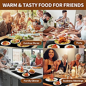 Electric Warming Tray（Large 22"x14"），Food Warmer with Thermostat and Full Surface Heating，Food Warming Mat with 2 Temperature Modes for Parties Buffet，Gatherings，Gold Edge Handles Warming Mat for Food