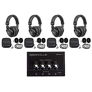 Studio Bundle w/ (4) Rockville PRO-M50 Headphones+4 Channel Headphone Amplifier