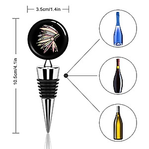 Indian Chieftain's Headdress Metal Wine Bottle Stopper Decorative Wine Stopper with Beautiful Art Glass