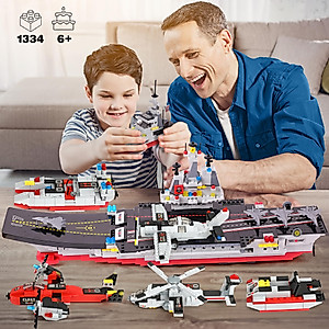 WishaLife 8 in 1 City War Military Aircraft Carrier Toy Building Blocks Set, with Army Truck Toys, Car Toys, boat Toy, Airplane Toy, Helicopter Toy, WW2 Construction Toys Gift for Kids Boys Age 6 Plus