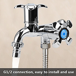 Fdit Water Tap Faucet Sink Basin Single Cooler Mixer Tap Double Spout Double Switch for Washing Machine Kitchen Sink Garden (Blossom Handle)