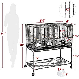 Yaheetech 41.5" Stackable Divided Breeder Breeding Parakeet Bird Cage for Canaries Cockatiels Lovebirds Finches Budgies Small Parrots with Rolling Stand, Black