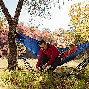 Tranquillo Adjustable Hammock Stand, Collapsible Camping Hammock and Stand, 550 lbs Capacity Steel Double Hammock Stand for 2 Persons, Premium Pre-Assembled Stand for Indoor Outdoor, Anti-flip, Aegean