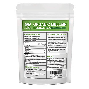 Mullein Tea Bags - Organic Mullein Leaf Tea for Lungs Cleanse and Respiratory Support, Caffeine Free - 30 Tea Bags