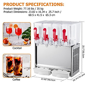 Commercial Beverage Dispenser, 4 Tanks 10.56 Gallon 40L Commercial Juice Dispenser, 10 Liter Per Tank, 380W Stainless Steel Food Grade Ice Tea Drink Dispenser with Thermostat Controller